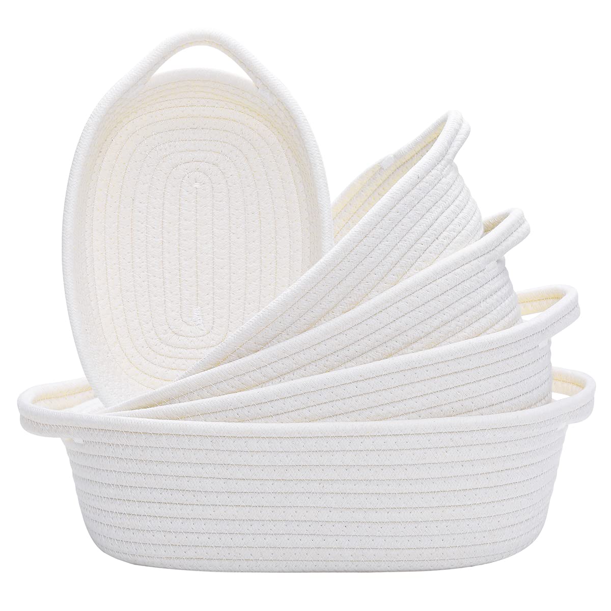 HNBQMX 5-Piece Rectangular Storage Basket Set-Natural Cotton Rope Woven Baskets for Organizing, Small Basket with Handles for Shelves, Dog Toy Baskets, Basket for Storage, Bathroom Storage Bin