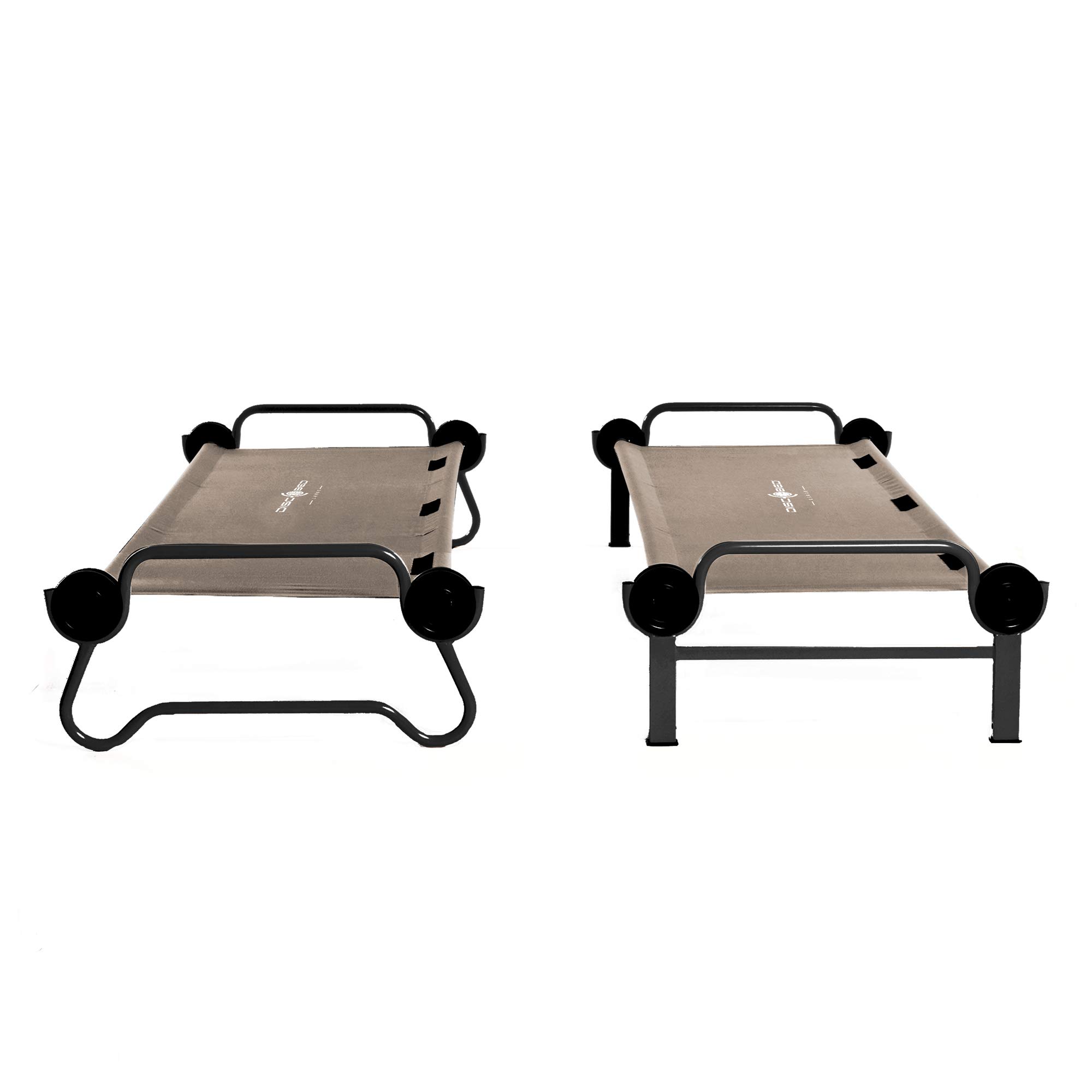 Disc-O-Bed 30901BO Large and Youth Cam-O-Bunk 2 Person Bench Bunked Double Camping Bunk Bed Cot with 2 Side Organizers, Tan (2 Pack)
