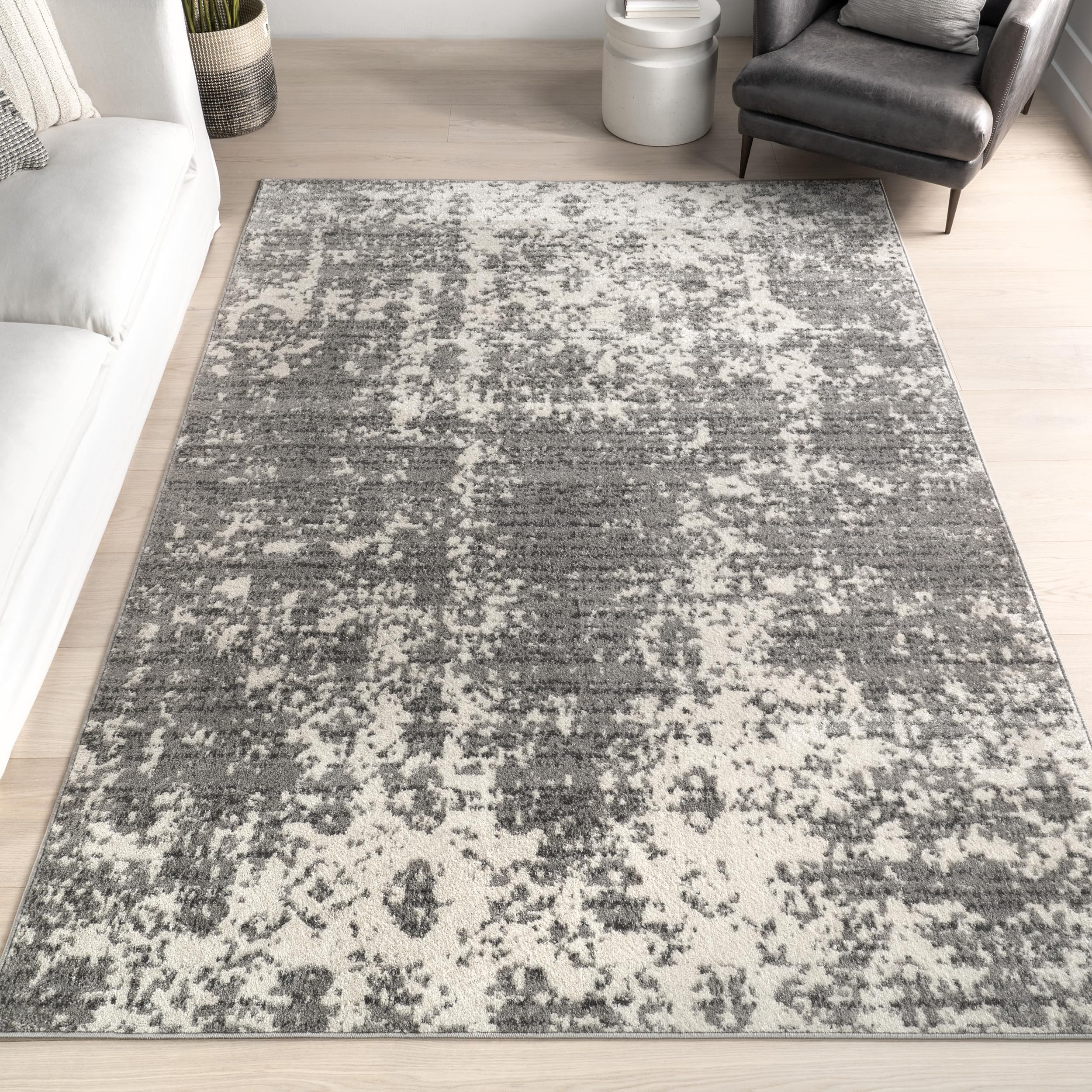 nuLOOM Deedra Modern Abstract Area Rug - 8 Square Area Rug Modern/Contemporary Grey/Ivory Rugs for Living Room Bedroom Dining Room Kitchen