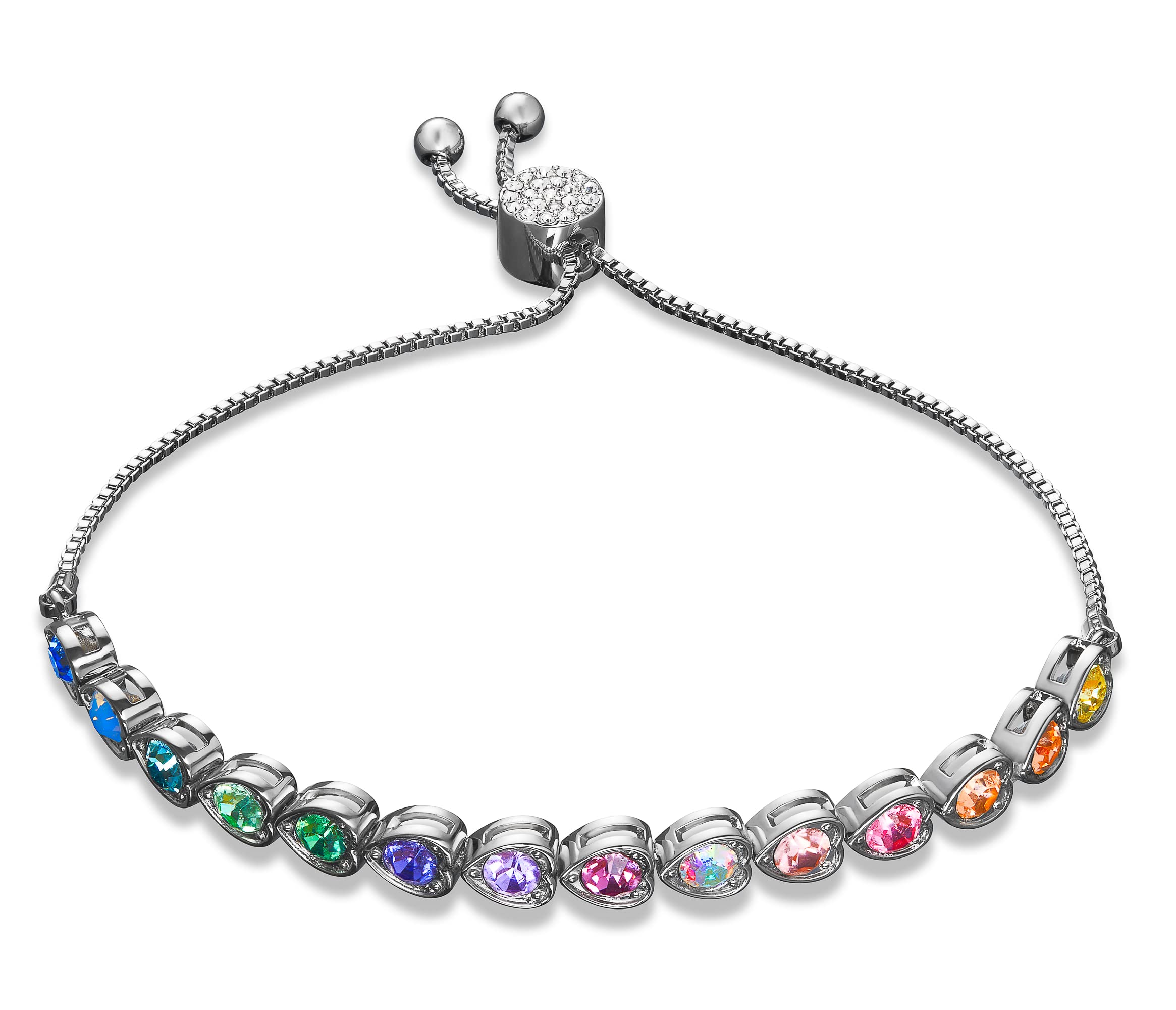 INSPIRED VOICES Easy Slider Adjustable Bracelets - Lariat Tennis Bracelets for Women, Rhinestone Bracelets for Women - Blue Bracelet, Pink Bracelet, Purple Bracelet & More (Heart - Multicolor)