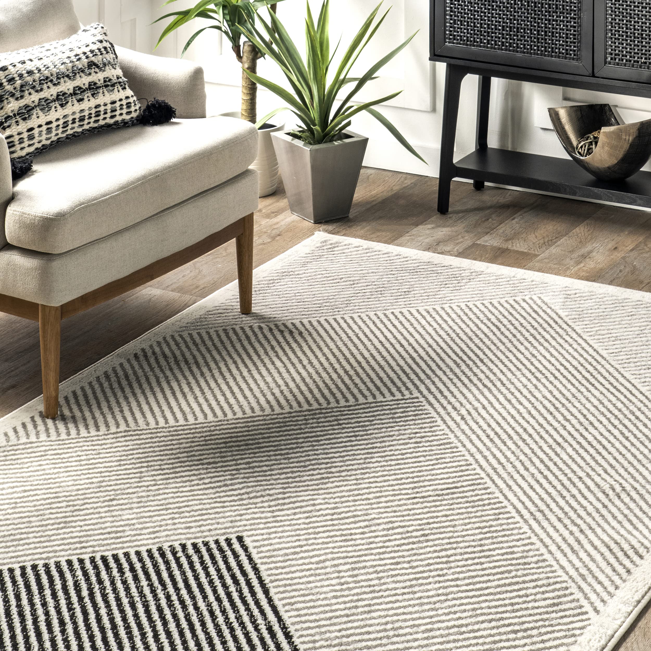 nuLOOM 12' x 15' Indoor Performance Area Rug, Stain-Resistnat, Pet and Kid Friendly, Durable, High-Traffic, Charline Grey/Ivory