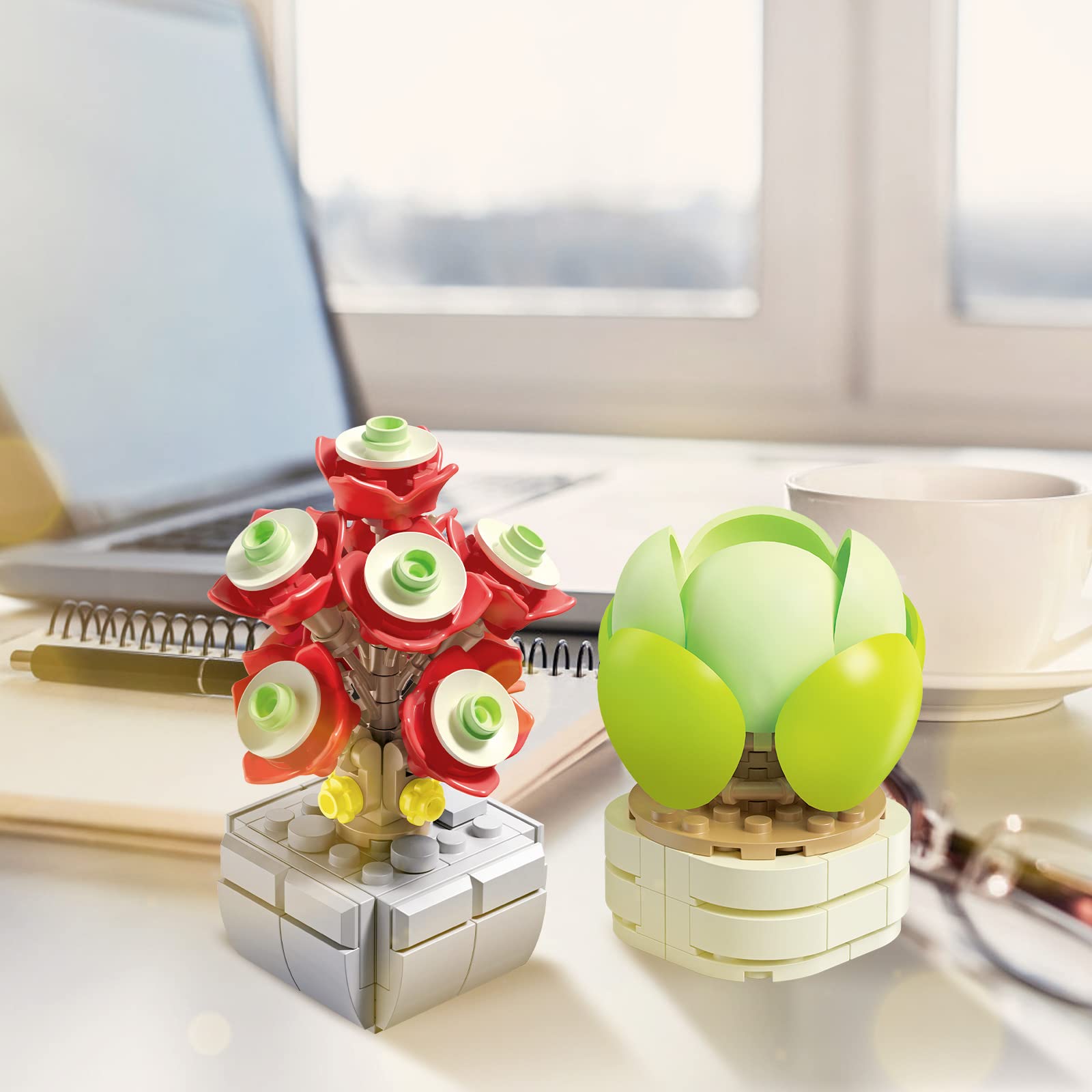Feelo STEM Succulents Plants Building Set Mini Bricks Bonsai Model Christmas Brithday Gifts for Kids, Boys Girls Gift(2 Set)