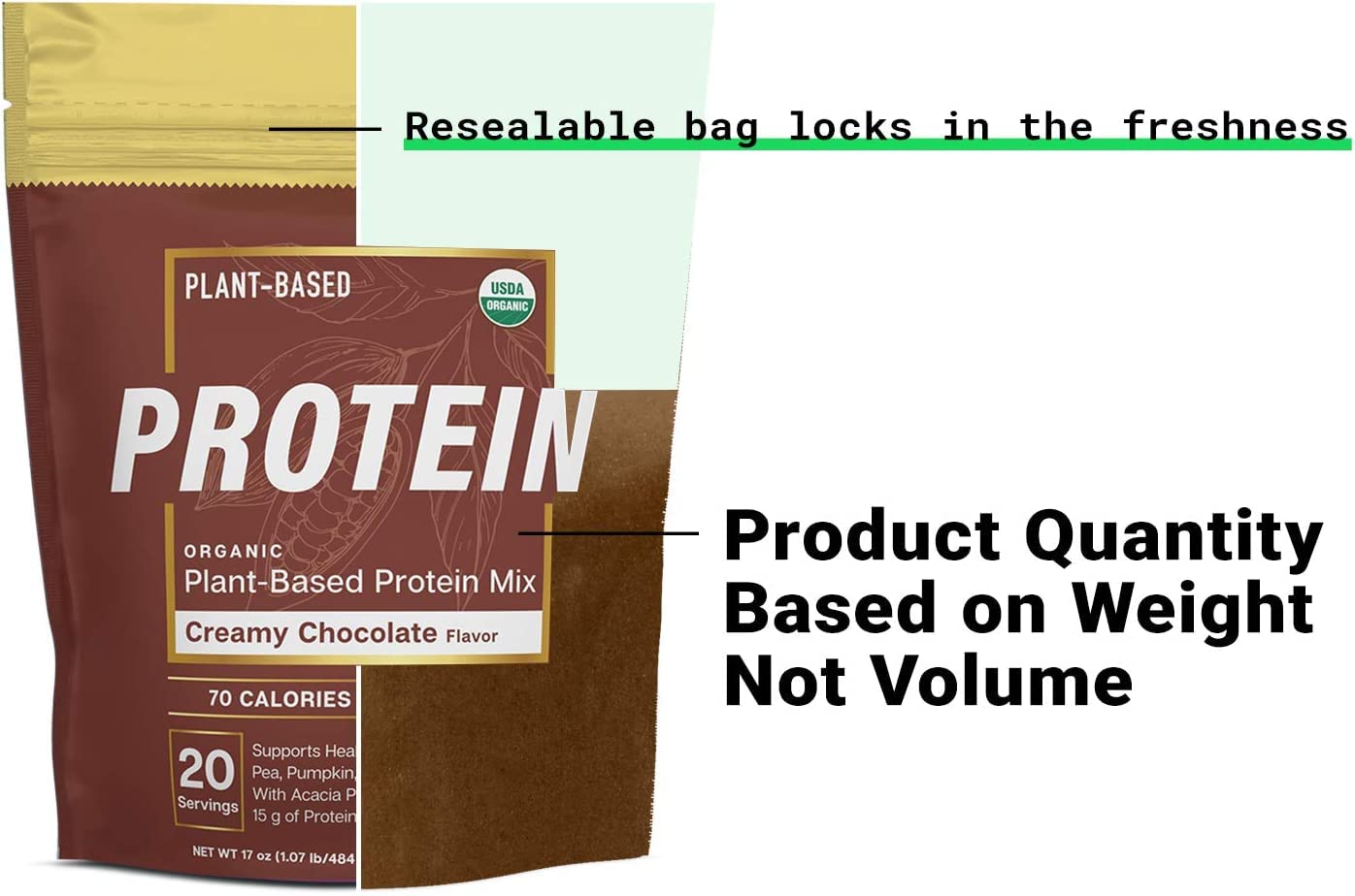 Essential Elements Organic Pea Protein Powder - Creamy Chocolate | Low-carb Plant-Based Vegan Blend - Keto-Friendly and Gluten-Free | 20 Servings, 17 oz