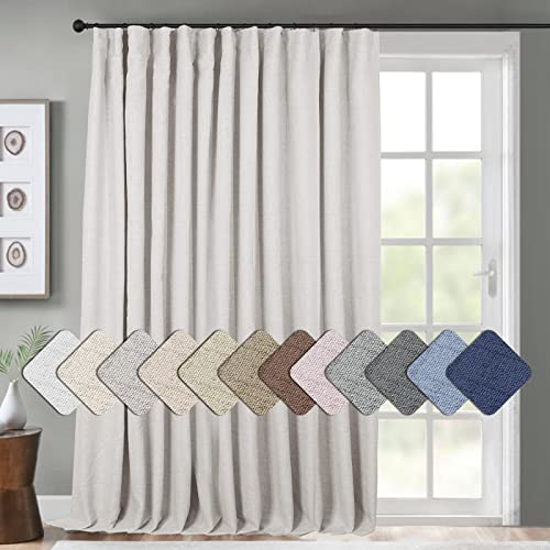 INOVADAY Linen Blackout Curtains 96 Inches Long, Thermal Sliding Door Curtains 100% Black Out Extra Wide Patio Door Curtains Farmhouse Sliding Glass Door Curtain Drapes (W100 x L96, 1 Panel, Beige)