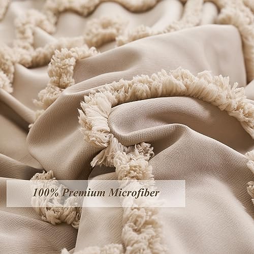 inron Khaki Queen Comforter Set Tufted Bed in a Bag Queen 7 Pieces,Geometry Shabby Chic Boho Comforter and Sheet Set.Jacquard Farmhouse Bedding for All Season(Khaki,90β*90β)