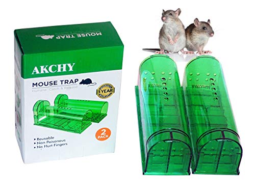 Humane Mouse Trap - Mouse Traps That Work – Best Mouse, Mice and Rat Trap Plastic Traps Live Catch and Release Rodents, Safe Around Children and Pets (2Packs)