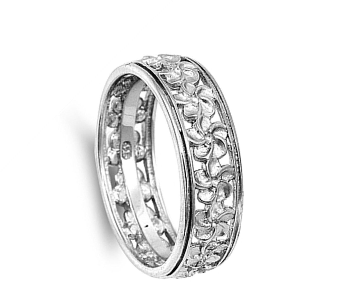 Eternity Hawaiian Tropical Flower Plumeria Ring Sterling Silver Band Size 7