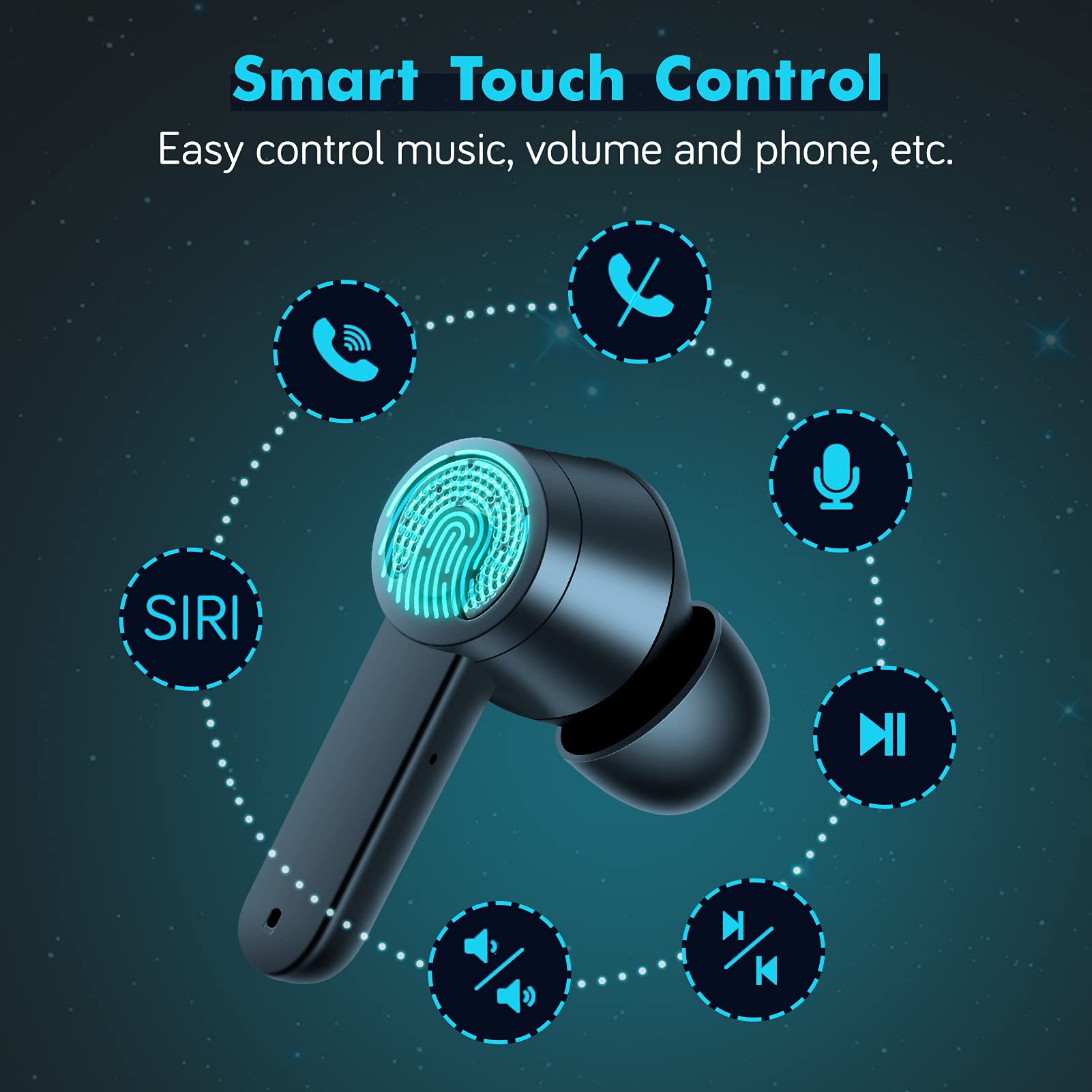 vinlley Bluetooth Headphones, True Wireless Earbuds, in Ear Running Earphones with Noise Cancelling Mic, Built-in Microphone, IPX7 Waterproof, Upgrade Wireless Headset for Laptop/Sports, ES06 Black