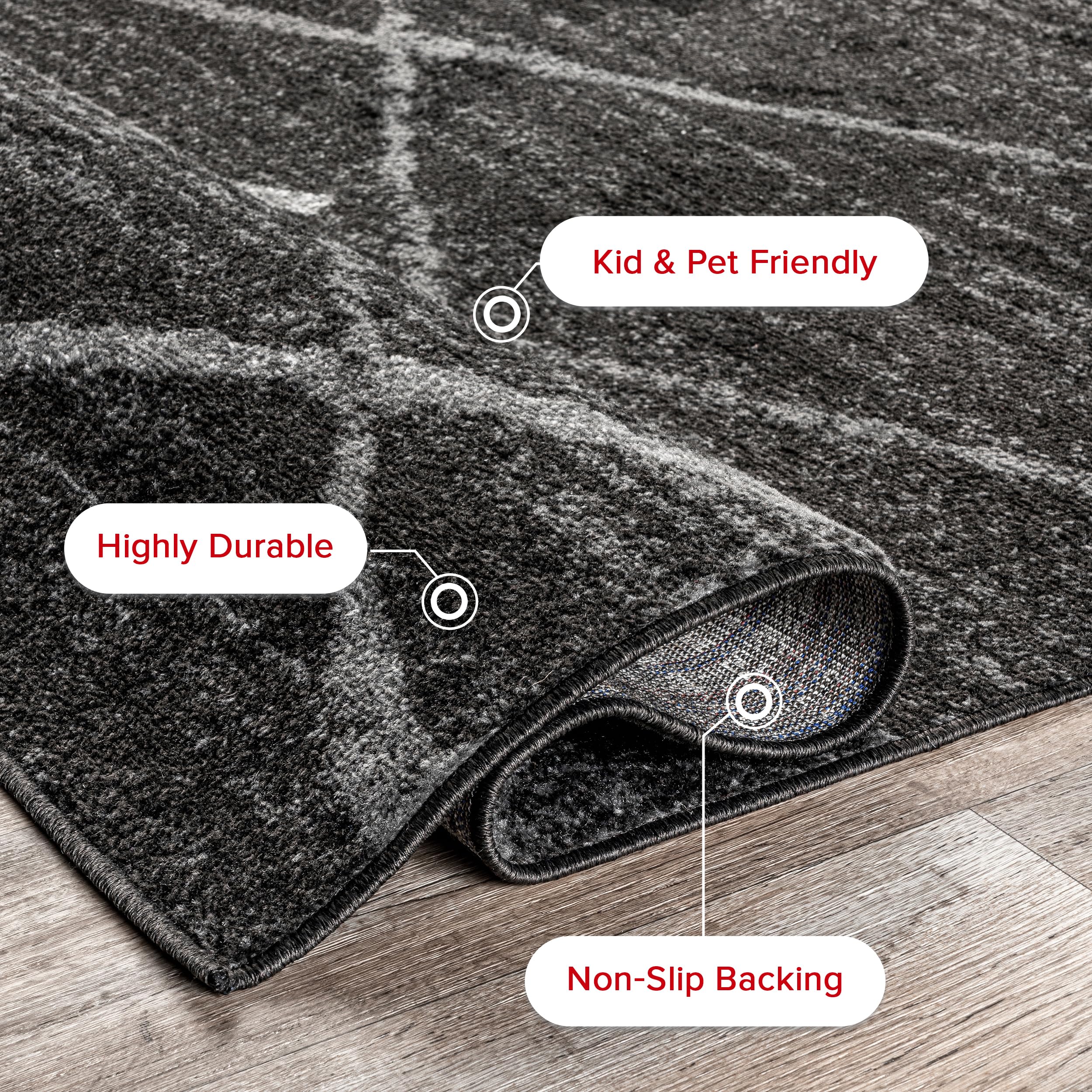 nuLOOM 2x14 Thigpen Contemporary Area Rug, Charcoal, Abstract Lines, Non-Slip Backing, Stain Resistant, For Bedroom, Dining Room, Living Room, Hallway, Office, Kitchen, Entryway