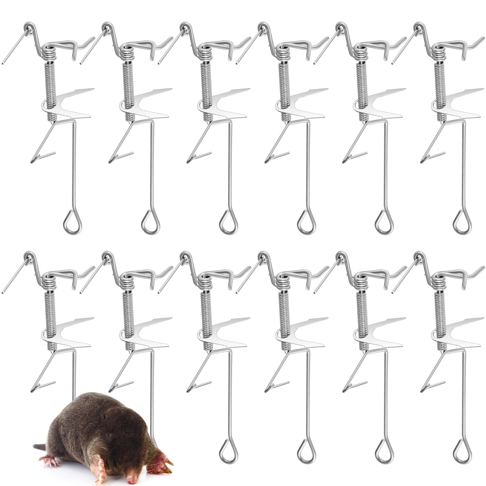 Qualirey 12 Pcs Mole Trap Pocket Mole Traps for Trapping Kill Mole Animal Ground, 9.84 x 2.95 x 2.76 Inches