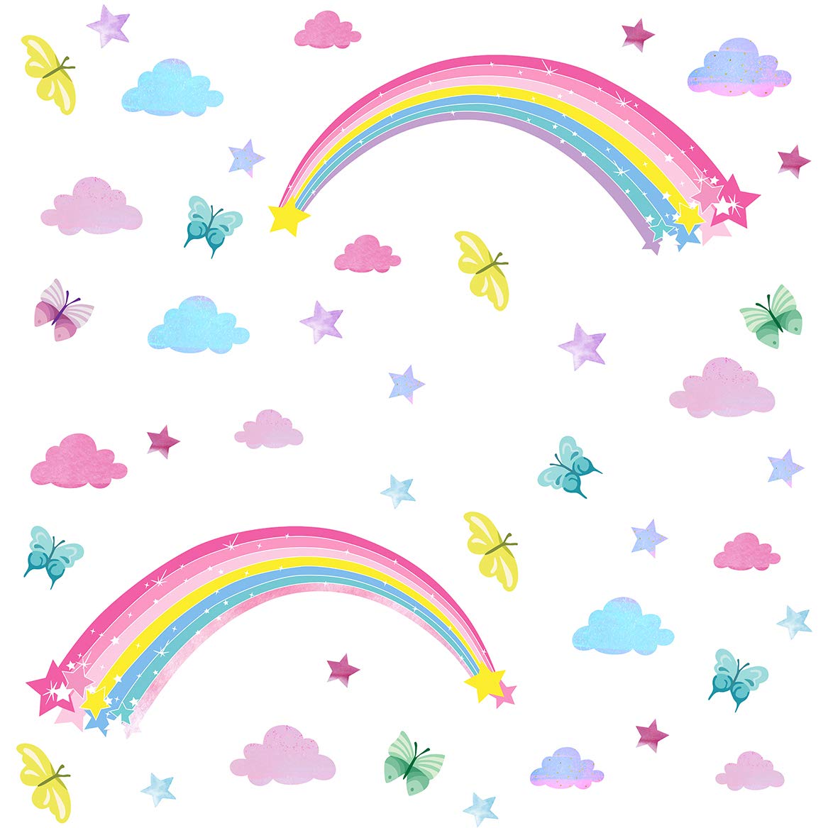 Easu Rainbow Wall Decal Clouds Wall Decal Butterfly Peel and Stick Wall Decal Kids Room Wall Sticker Nursery Home Decor