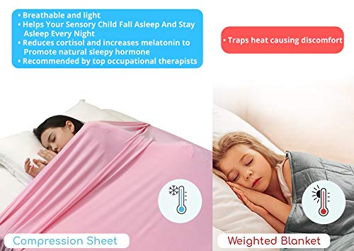 TOPARCHERY Sensory Compression Blanket Sensory Bed Sheet for Autism Kids - Help Kids Settle Down at Nighttime - Increase Calm and Comfort (Twin,Pink)