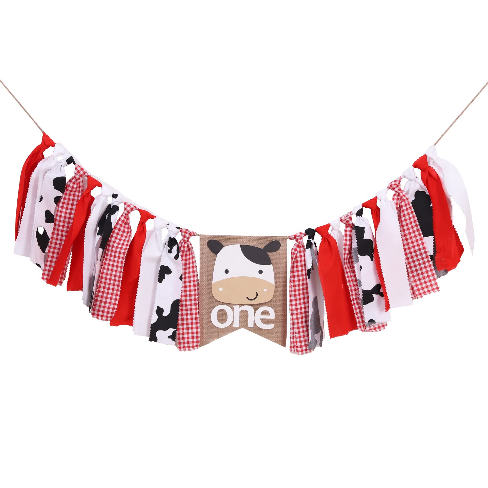 Farm Cow for First Birthday Highchair Banner - Boy or Girl High Chair One First 1st Barnyard Smash Cake Cow Western Fabric Picnic Decorations Cow , Party Decor for Baby Showers (Farm Cow Highchair