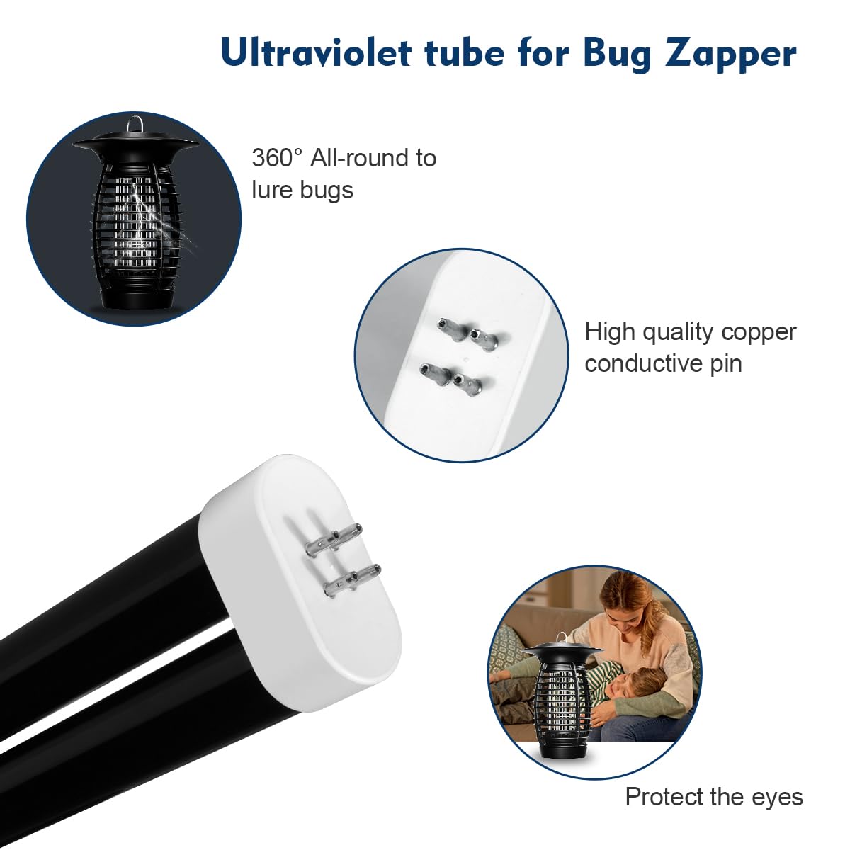 Hodiax 15W Bug Zapper Replacement Light Bulb Compatible for Stinger FP15, UV15, UV15BL 4-Pin Based Bulb Tube, 15W Electric Insect Zapper with 8" Lamp (1, Black)