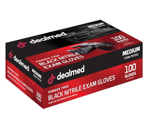 Dealmed Black Nitrile Exam Gloves β Disposable Multi-Purpose Use Medical Gloves Use for First Aid and Medical Facilities, 100 Count (Medium, Pack of 10)