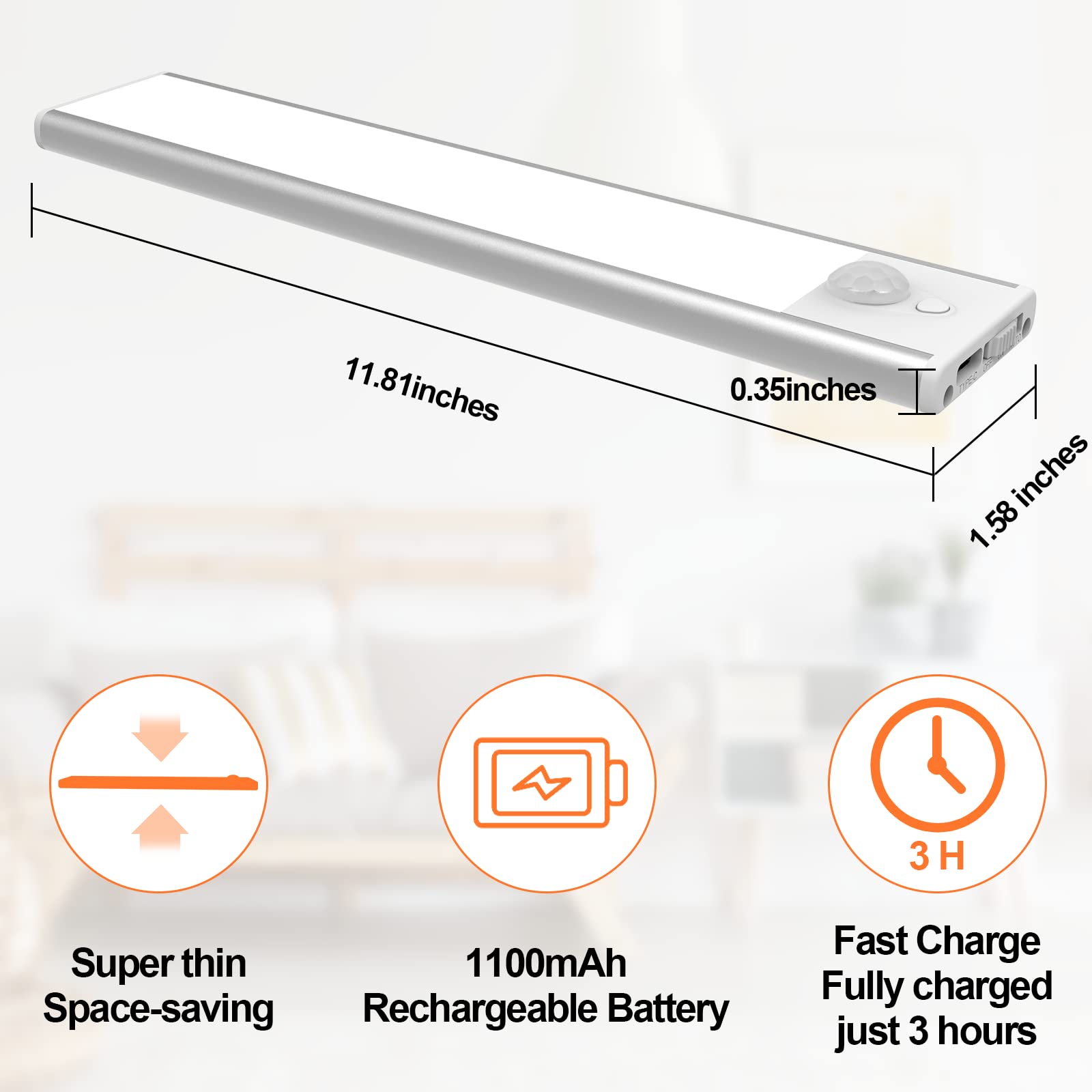 EAUTOR Under Cabinet Lights Motion Sensored β 126 LED Closet Lights Rechargeable Led Light Strip Motion Sensor Closet Lights Stick-On Magnetic Led Under Cabinet Lighting