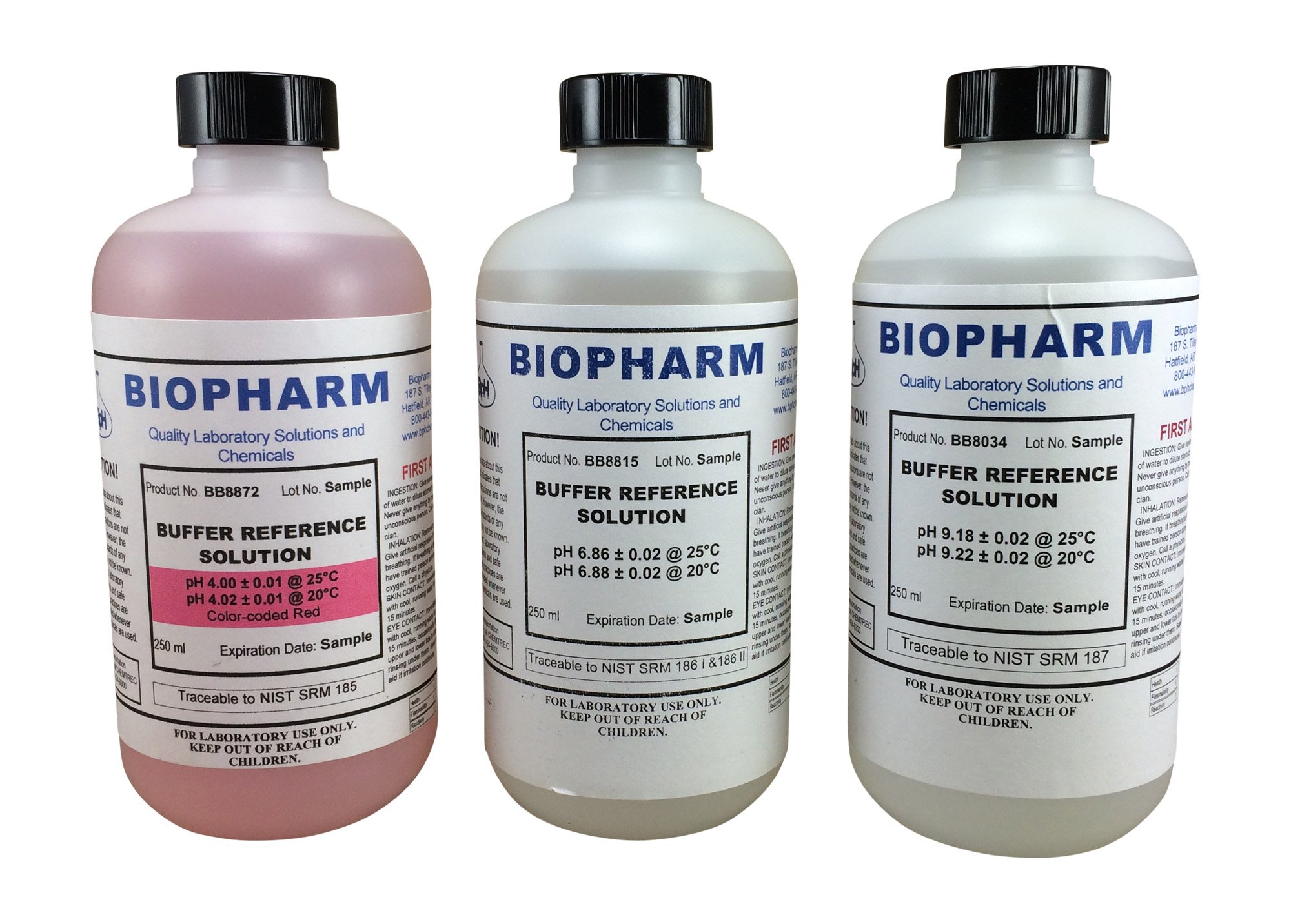 pH Buffer Calibration Kit 3-Pack: 250 mL (8.4 fl oz) Each of pH 4.00, pH 6.86, and pH 9.18 — NIST Traceable Reference Standards for All pH Meters