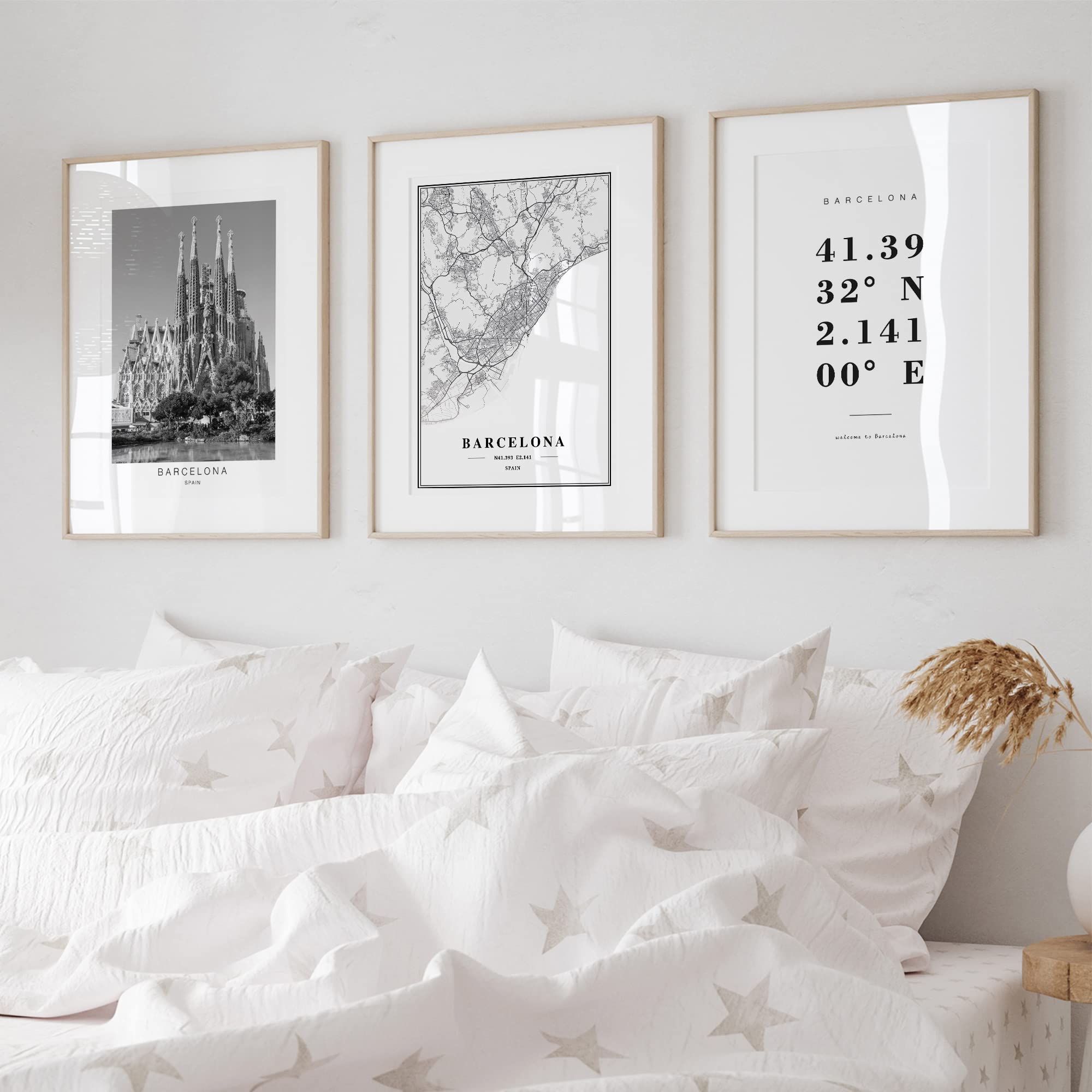 Dear Mapper Barcelona Spain View Abstract Road Modern Map Art Minimalist Painting Black and White Canvas Line Art Print Poster Art Print Poster Home Decor (Set of 3 Unframed) (16x24inch)