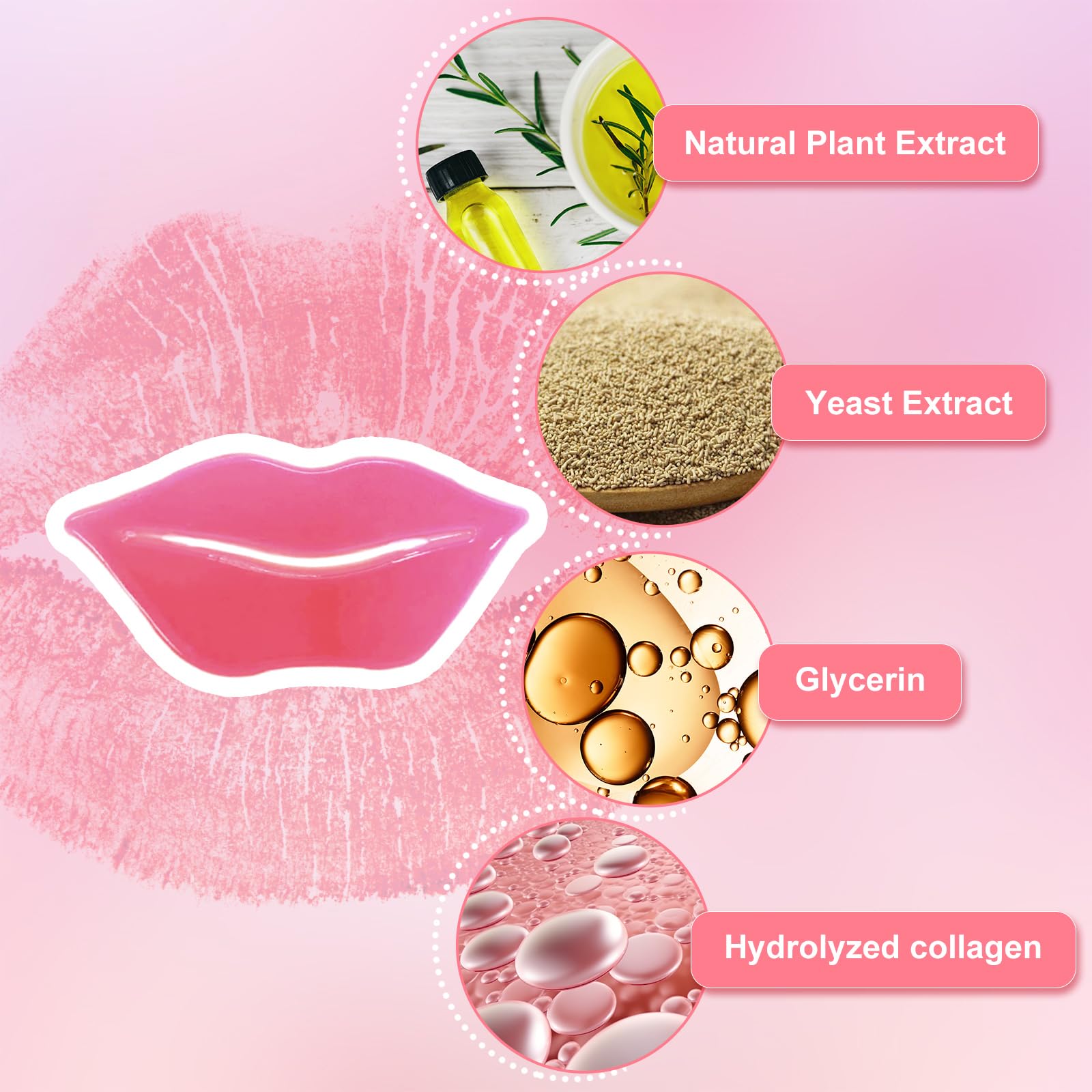 Reengull 30 PCS Lip Mask Collagen Lip Masks Sheet for Dry Lips, Gel Lip Mask Pack for Remove Dead Skin, Moisturizes and Lightens Lip Lines, Pink