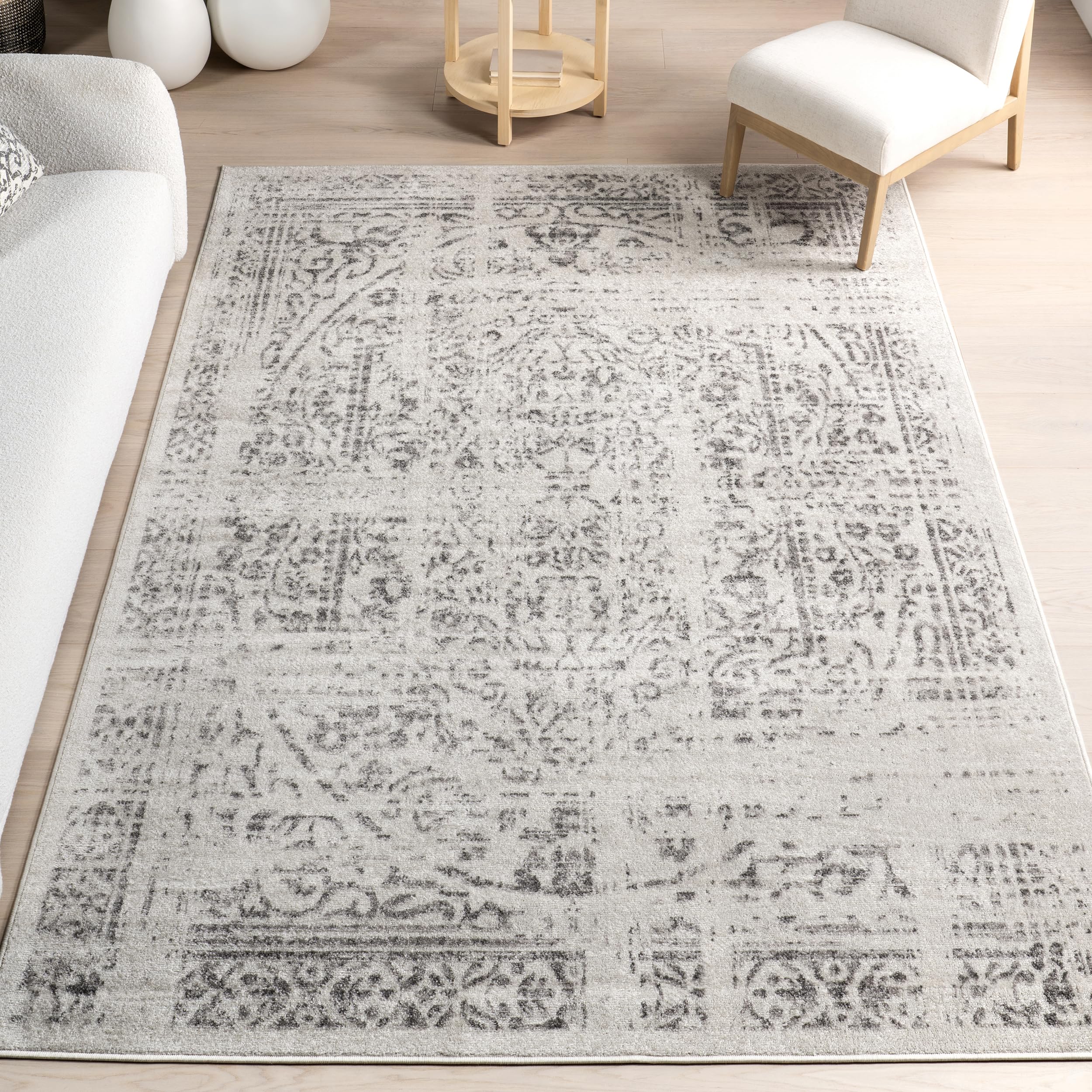 nuLOOM Arlena Vintage Traditional Area Rug - 8x10 Area Rug Modern/Contemporary Grey/Ivory Rugs for Living Room Bedroom Dining Room Kitchen