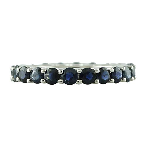 Eternity Band 3.81 Ctw Round Blue Sapphire Gemstone 925 Sterling Silver Women Stacking Ring GIFT FOR HER (Sterling Silver, 6.5)