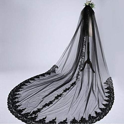 DOUBAO 3 Meters Black Layer Lace Appliqued Edge Cathedral Wedding Veils Bridal Accessories