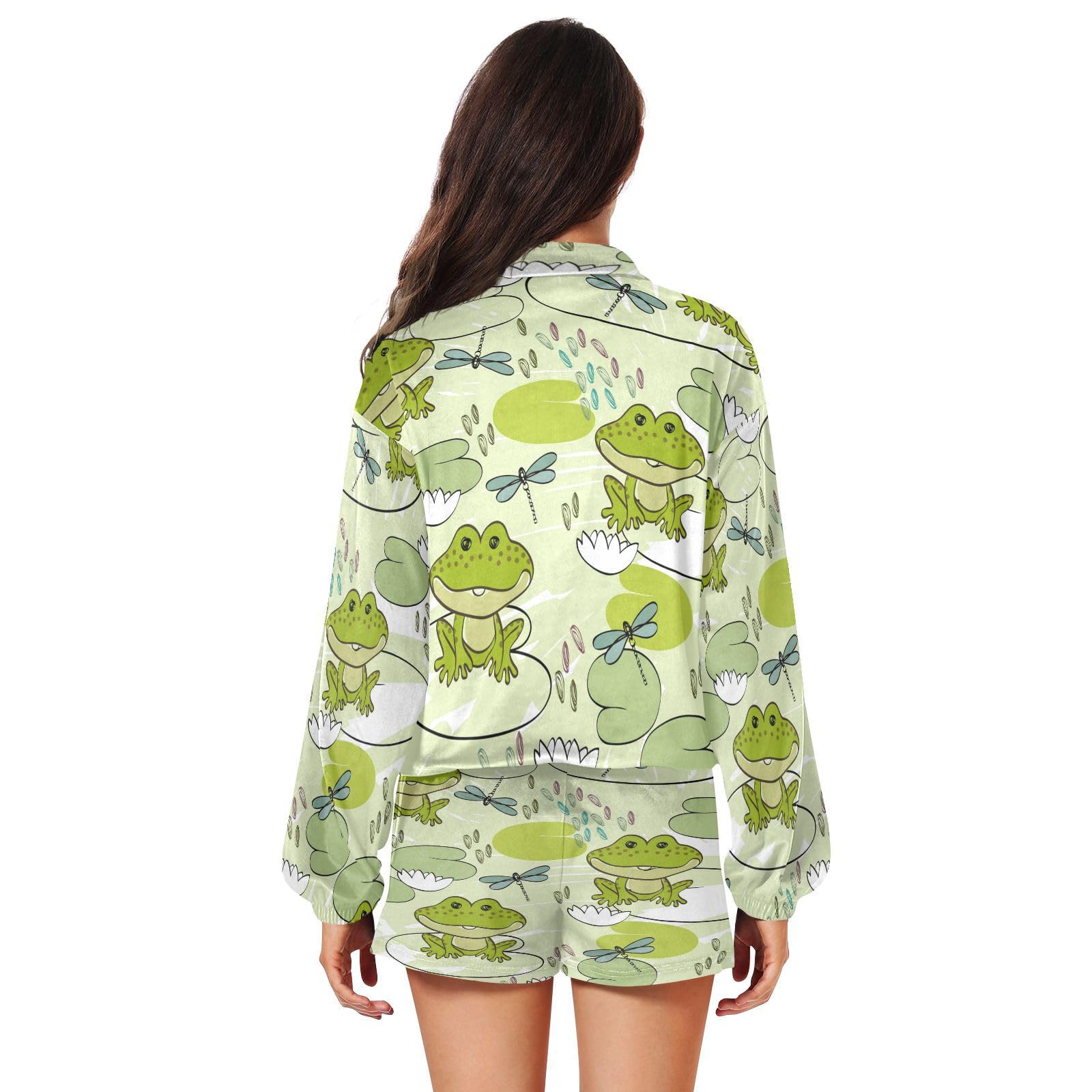 Kigai Cartoon Frogs Dragonflies Jogging Suits for Women Lounge Cozy Long Sleeve Half Zip Lapel Collar Sweatsuit Set,L