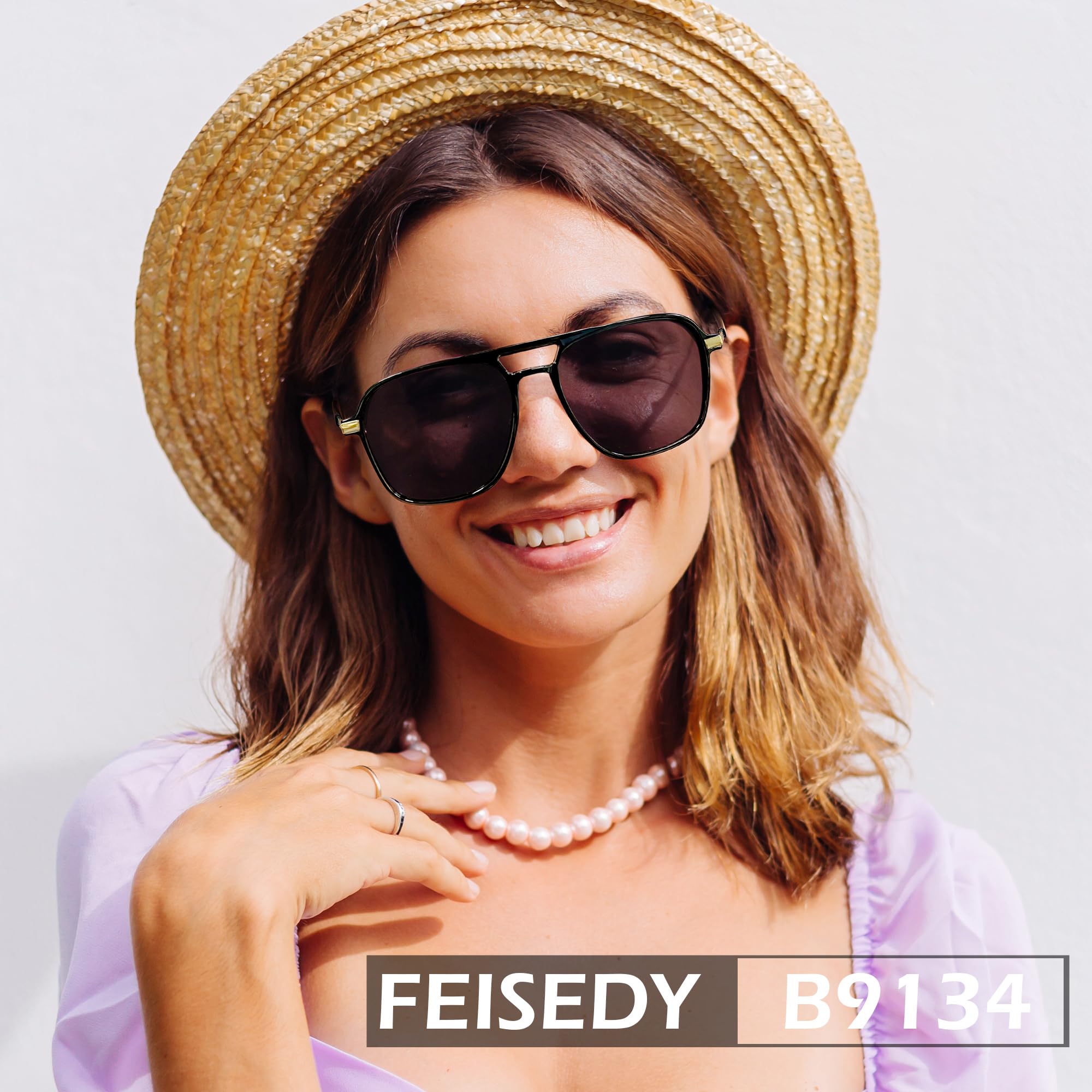 FEISEDY Retro Polarized Aviator Sunglasses Womens Men, 70s Vintage Square Aviators Shades B9134
