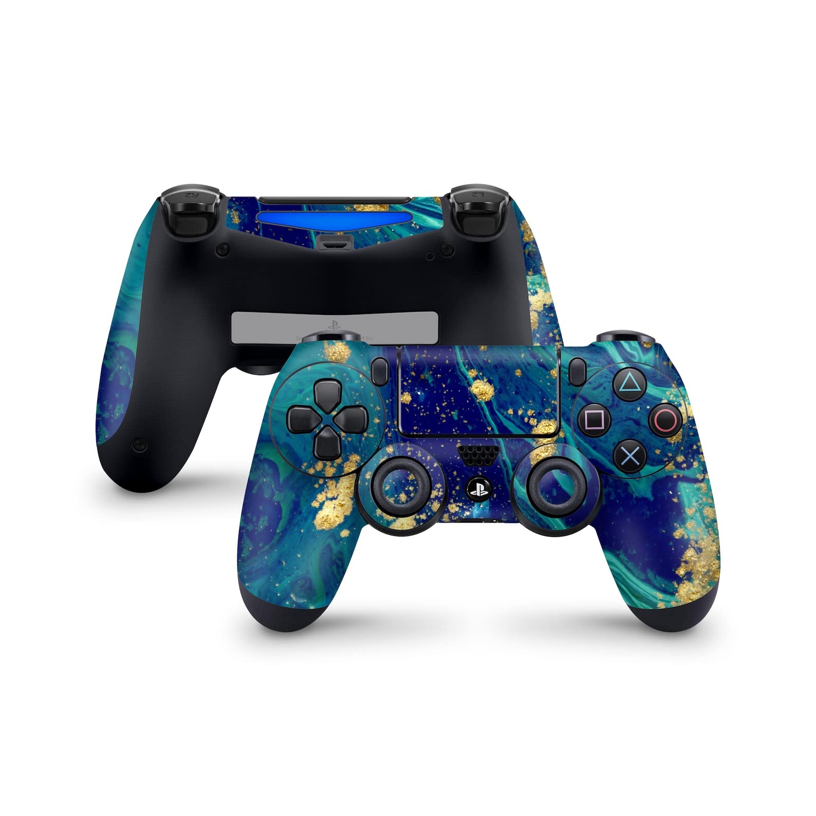 ZOOMHITSKINS Compatible with PS4 Controller Skin, Aqua Blue Gold Chips Marble Agate Texture, Durable, 3M Vinyl, Made in The USA