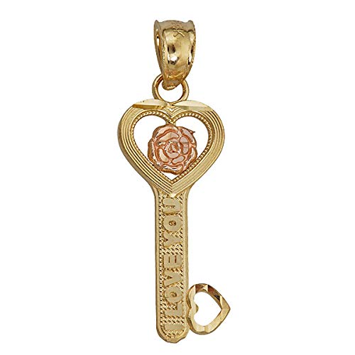 DECADENCE 14K Yellow & Rose Gold I Love You Rose Heart Key Pendant