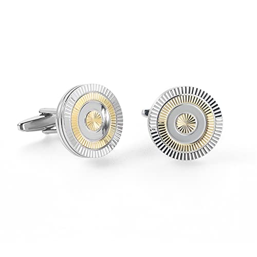 Double Layer Two Tone Plated French Metal Cufflinks Men's French Shirt Cufflinks (Color : A, Size : One Size) (A One Size)