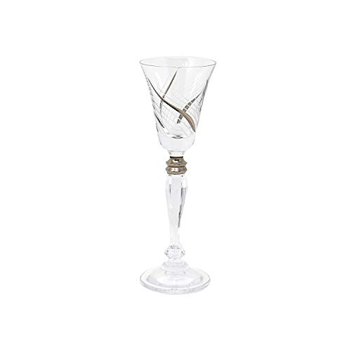 Glazze Crystal Set of 6 Handcrafted Cordial Glasses with Hand Painted Real platinum - Hand Cut wavy Trimming - Luxurious Gift for Men and Women - 6"H 2oz