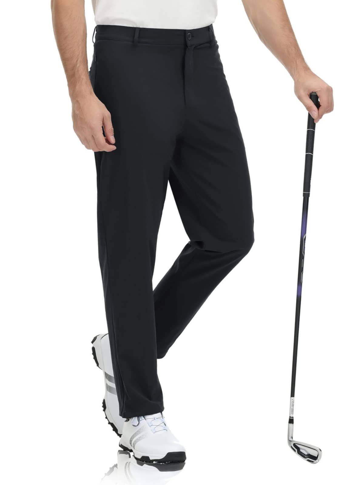EXARUS Mens Golf Pants Stretch Relaxed Fit Expandable Waist Quick Dry Dress Pants with Pockets Flat Front Lightweight Black XL