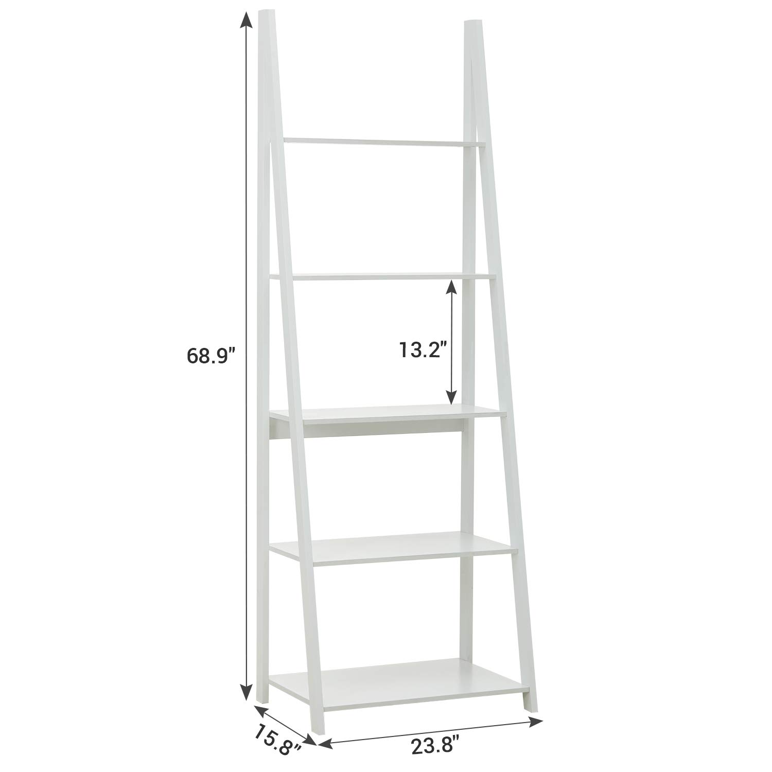 EPHEX 5-Tier Ladder Shelf Bookcase, Leaning Bookshelf, Wooden Frame Decor Modern Bookshelf Storage, Flower Shelf Plant Display Shelf for Home Office (Brown)