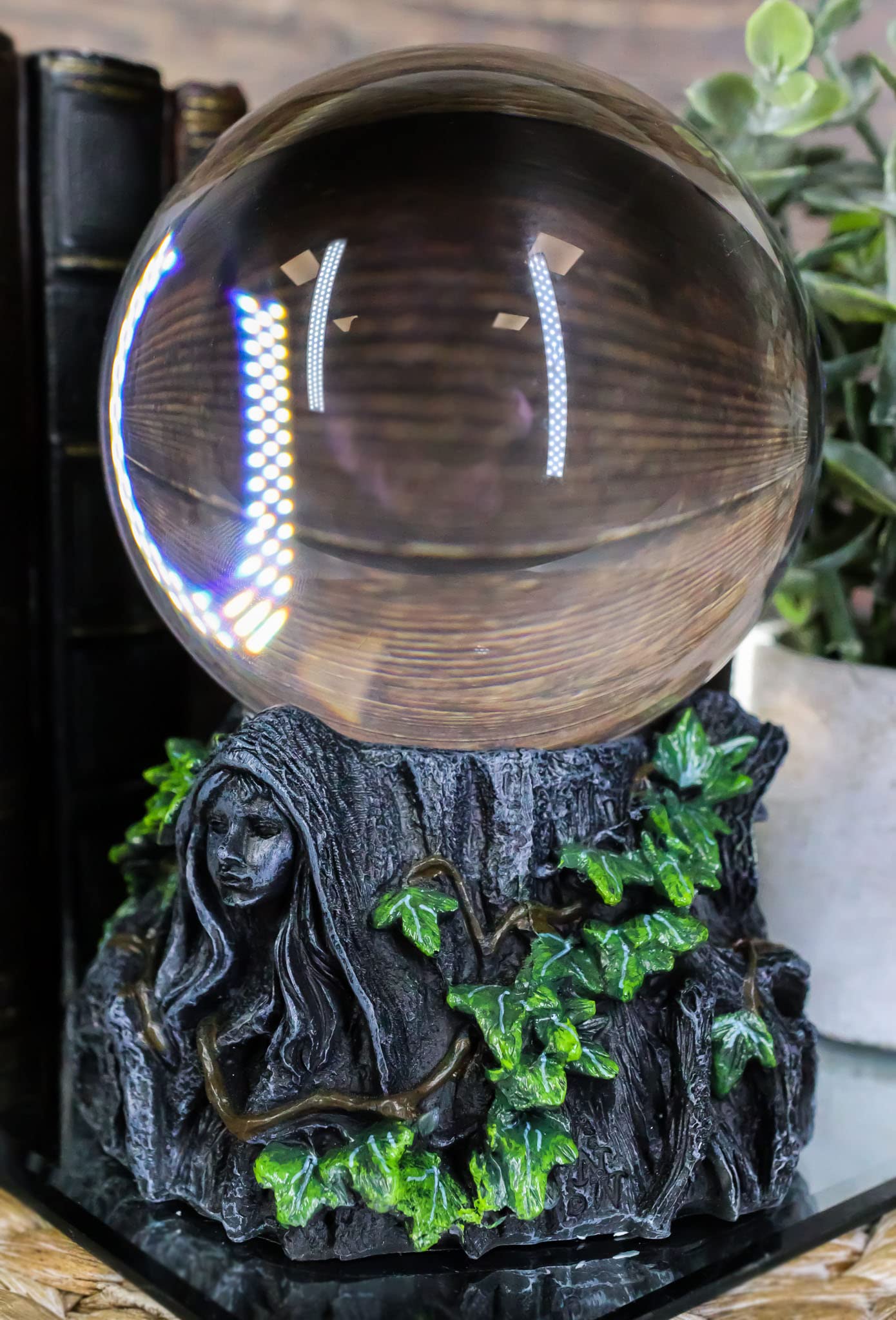 Ebros Celtic Sacred Moon Triple Goddess Mother Maiden Crone Scrying Glass Gazing Ball Figurine 8" H Wicca Wiccan Holy Trinity Decor Halloween Macabre Sculpture Decorative
