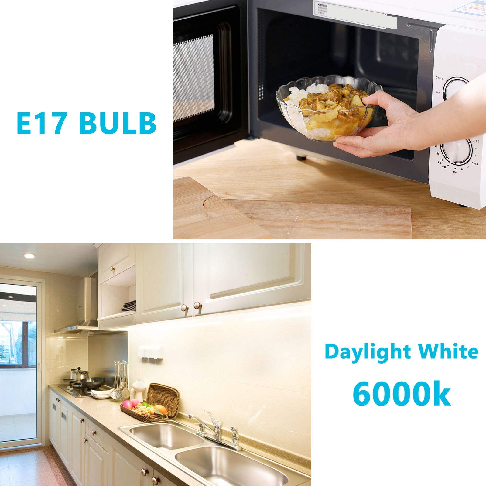 E17 Led Bulbs Microwave Oven Light Bulbs under Hood Dimmable,75 Halogen Bulb Equivalent,6000K White Daylight Stove Light Bulb, Appliance Bulbs, 7.5W led bulbs,700LM, Pack of 2 by Cartaoo