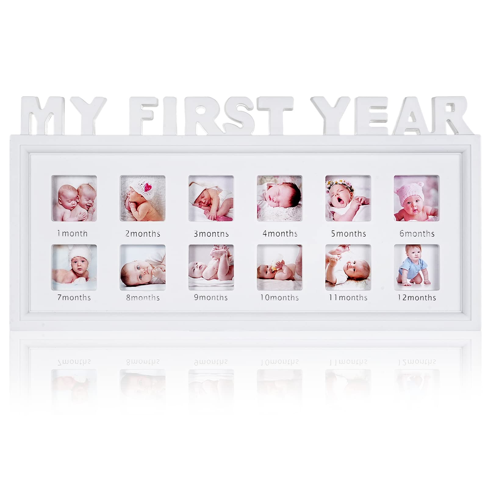 Homaisson Newborn Baby Picture Frame, My First Year Newborn Keepsake Frame 12 Months, Photo Frame for Memories, White (White 1)