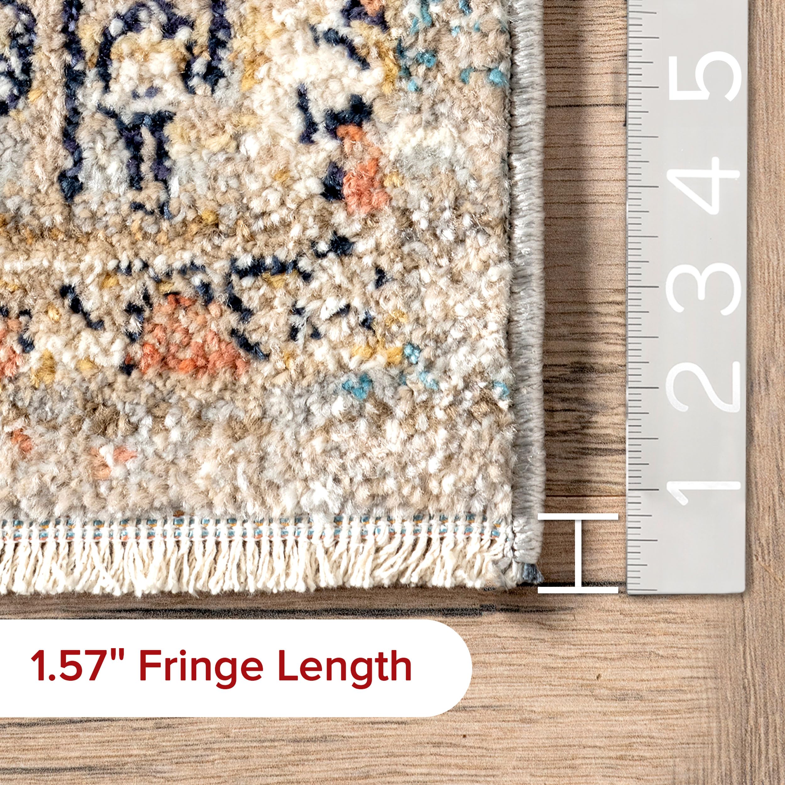 nuLOOM Marley Traditional Medallion Fringe Area Rug, 4' x 6', Beige, Rectangular, 0.3" Thick