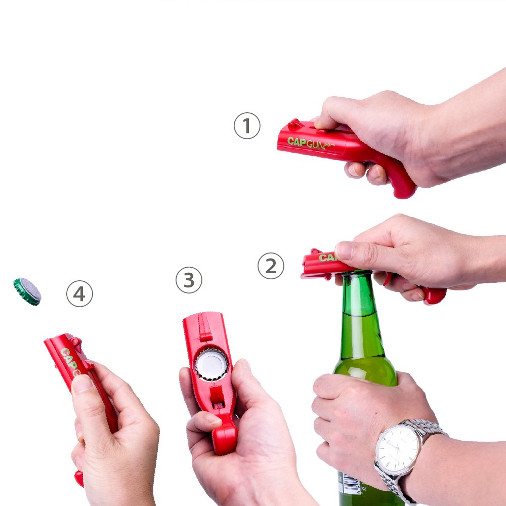 Frola Beer Bottle Opener Creative Funny Launcher Shooter Beer Cap Bottle Opener Funny Shoots Over 5 Meters(Red & Gray)