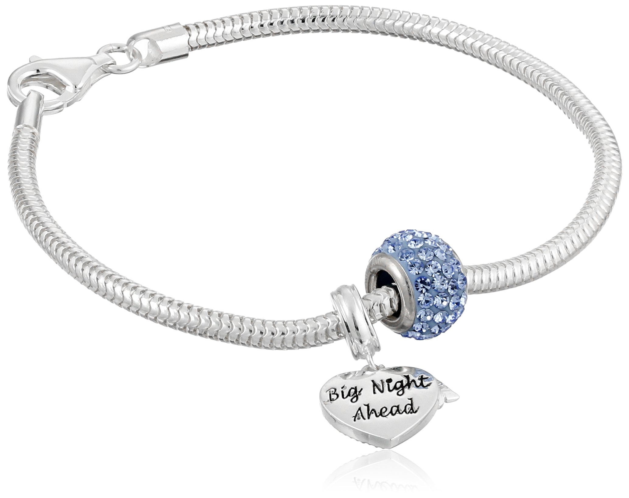 Disney Cinderella Charm and Light Sapphire Crystal Bead Bundle Charm Bracelet, 7.5"