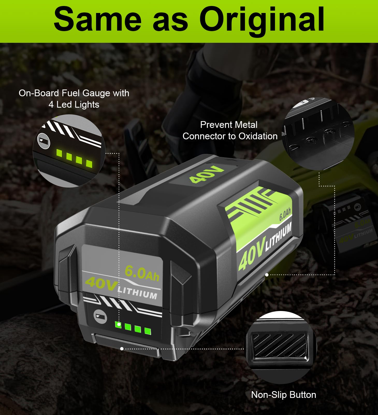 Replacement for Ryobi 40V Battery 6.0Ah Compatible with Ryobi 40 Volt Battery OP4040 OP40401 OP4026 OP40261 OP4050 OP40201 OP40601 Compatible with Ryobi Battery 40V Cordless Power Tools 2-Pack
