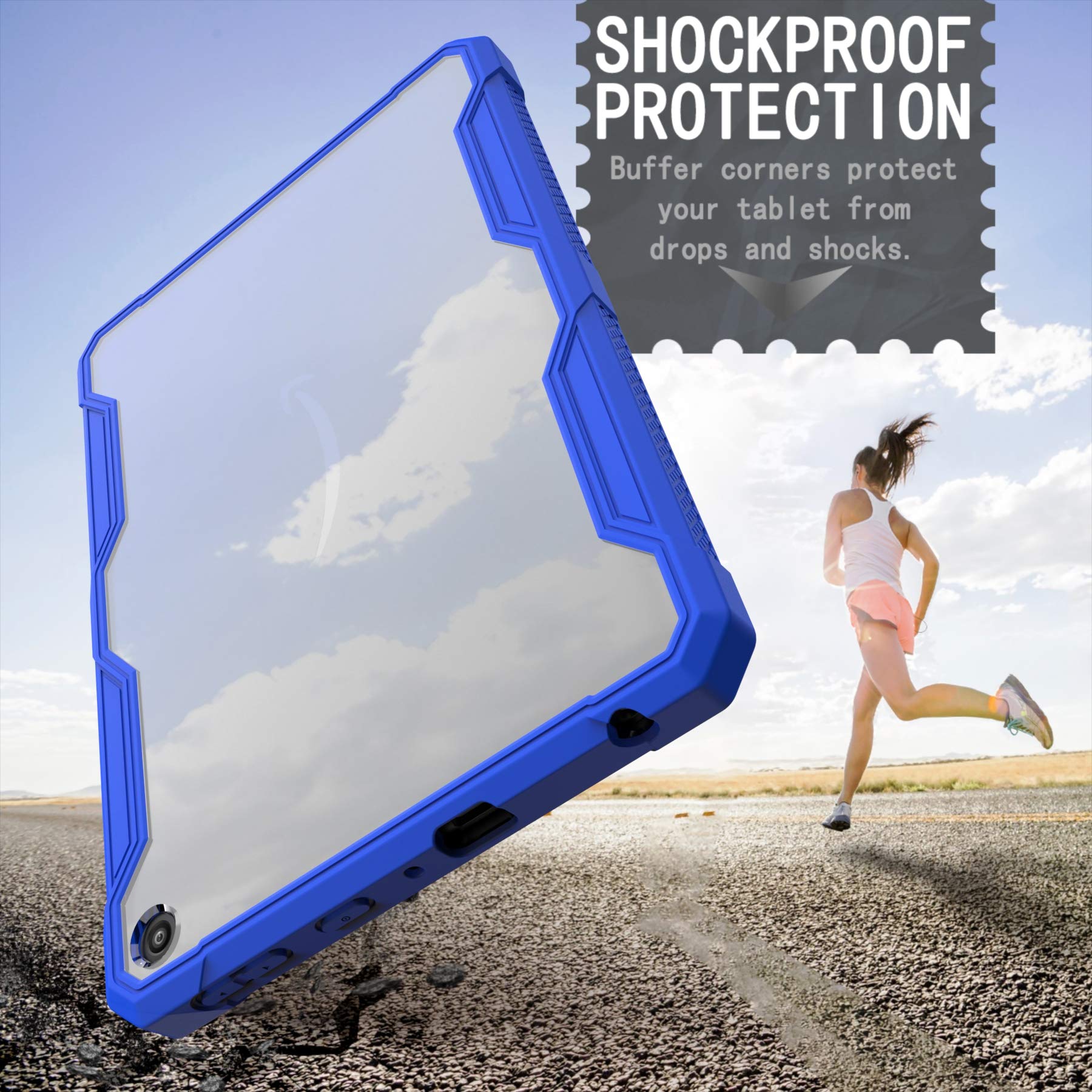 EpicGadget Case for 2020 Amazon Fire HD 8 / Fire HD 8 Plus (10th Generation) - Clear Back Full Body Dual Layer Protective Hybrid Cover Case Support Wireless Charging for HD 8 Plus (Blue)