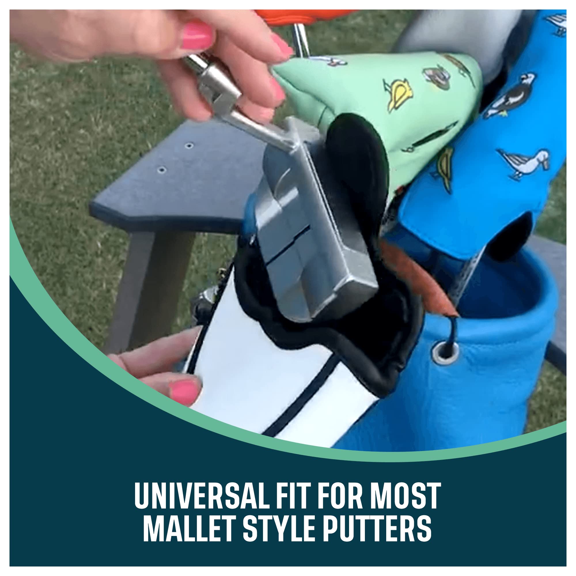 e9 golf Fore The Birds Round Mallet Golf Putter Headcover - Nylon Subtle Camo Material - Men & Women Golf Mallet Putter Covers Accessories - Universal Fit Putter Cover (Camo Black Mallet)