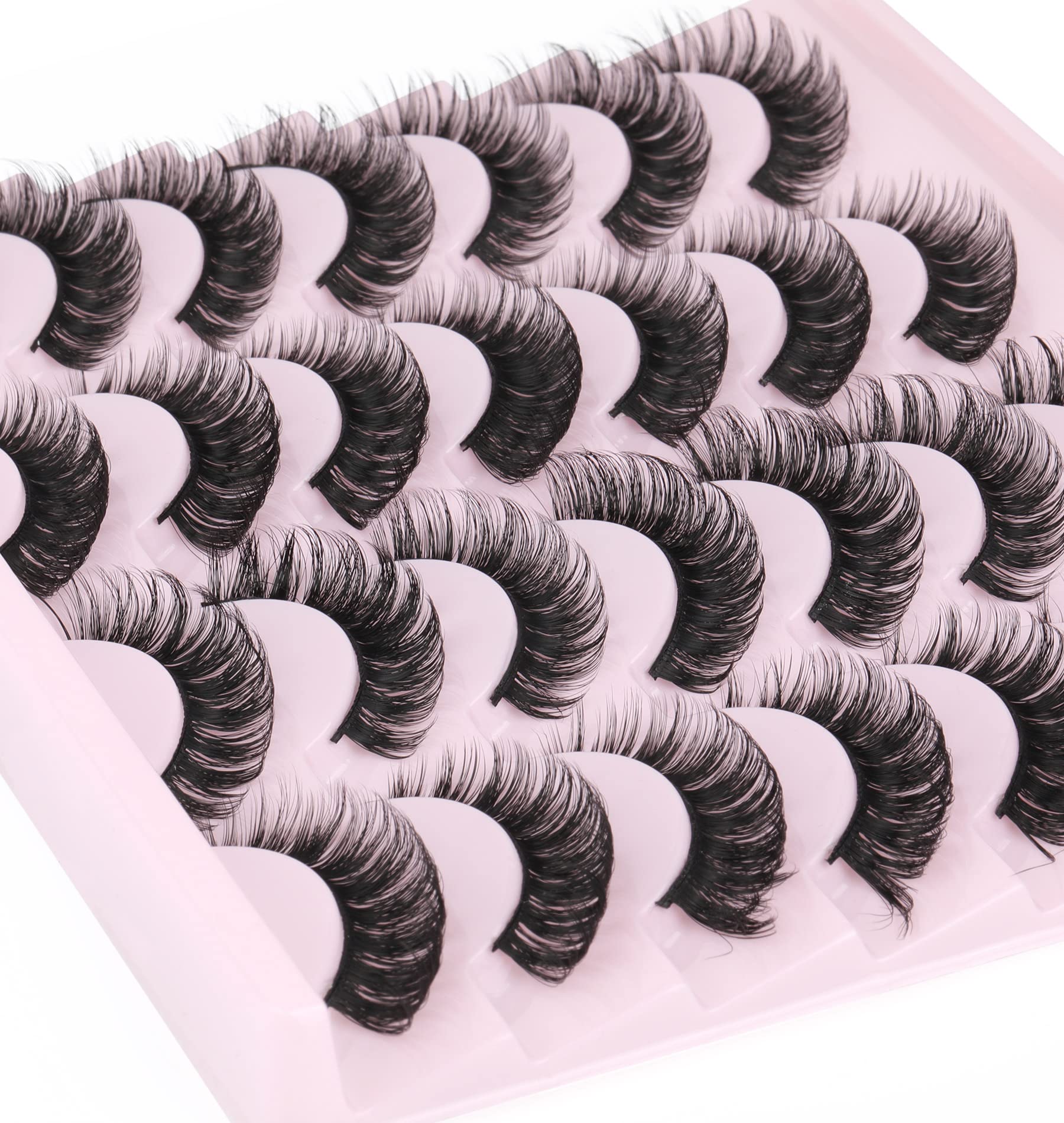 False Eyelashes Russian Strip Lashes Fluffy Fake Eyelashes Extension D Curl Wispy Handmade Soft Reusable 14 Pairs Lashes Pack