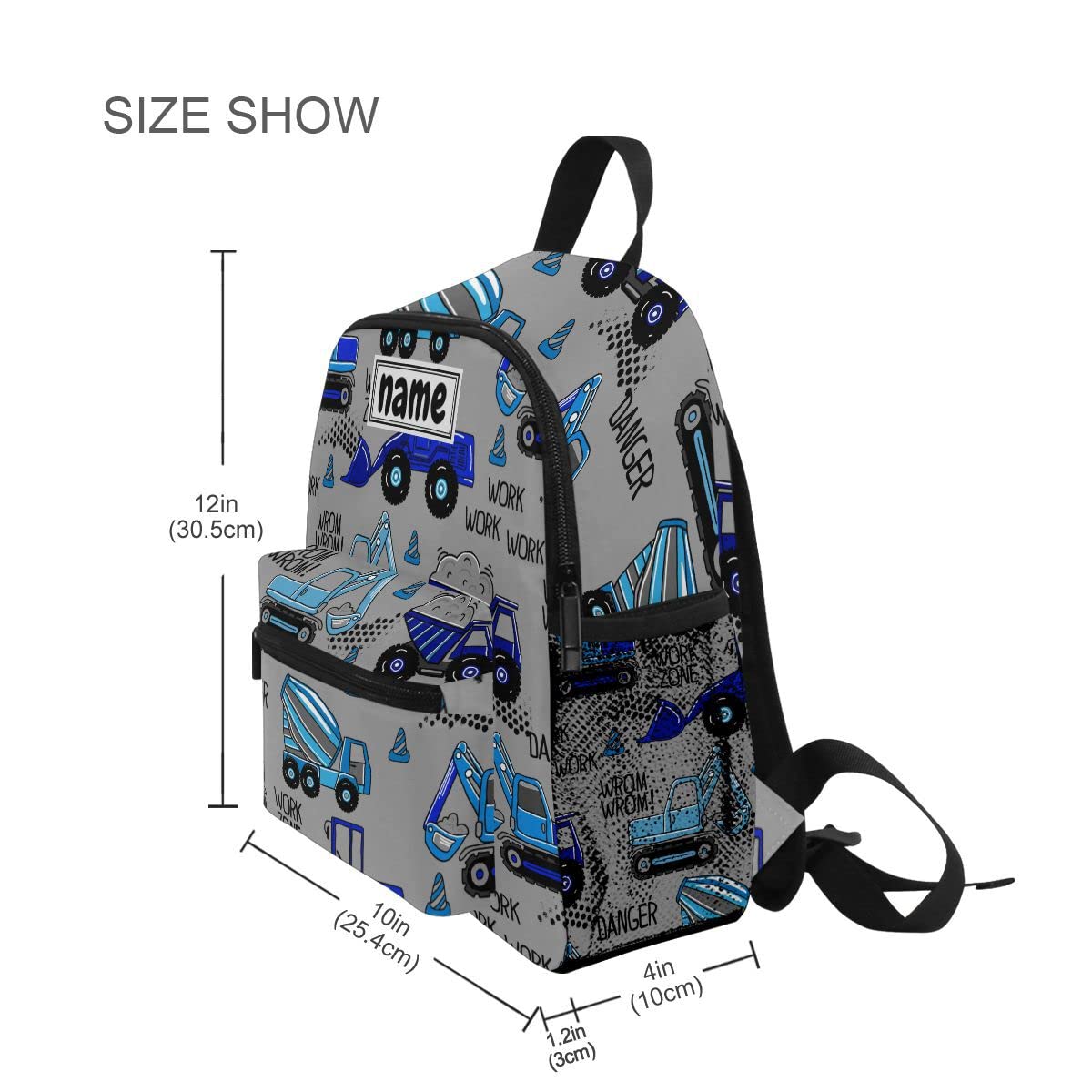 Glaphy Custom Kid's Name Backpack, Excavator Tractor Pattern Toddler Backpack for Daycare Travel Personalized Name Preschool Bookbag for Boys Girls