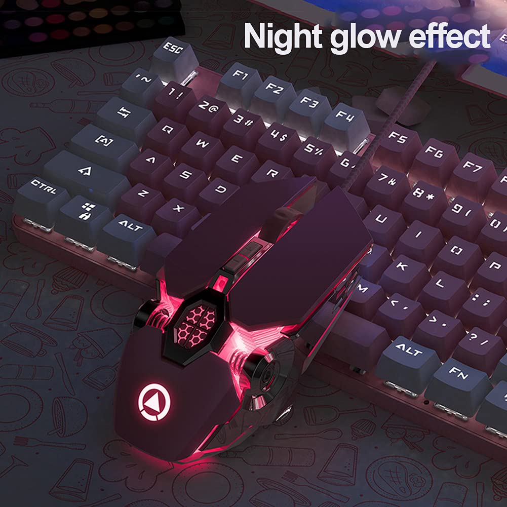 Eachbid Pink Gaming Mouse Wired Computer Mouse Mechanical Optical USB Mouse 7 Buttons, 4 Levels Adjustable DPI Up to 3200, RGB Backlit, Sound Click PC Mouse for Girls Gamer Windows/Vista/Mac
