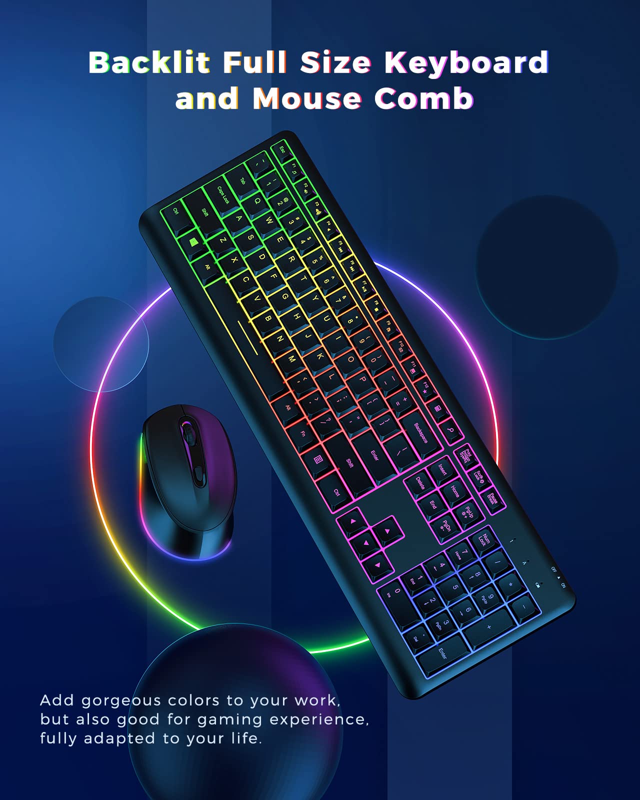Wireless Keyboard and Mouse Combo Backlit,SURPAO Illuminated Full-Size Wireless Keyboard and Mouse Set, 2.4Ghz Silent Keyboard and Mouse for Computer, Laptops, Windows, Gaming,Black