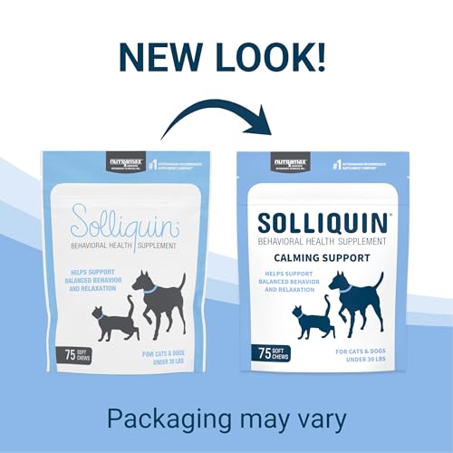 Nutramax Solliquin Calming Behavioral Health Supplement for Small to Medium Dogs and Cats - With L-Theanine, Magnolia / Phellodendron, and Whey Protein Concentrate, 75 Soft Chews