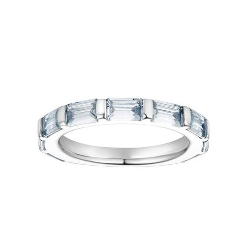 DovEggs Baguette Emerald Cut 4.5CTW Total 3X5mm Light Blue Moissanite Lab Grown Diamond Half Eternity Moissanite Wedding Band 14k Gold QUALITY Silver Engagement Ring Band Width 2.7mm (9)