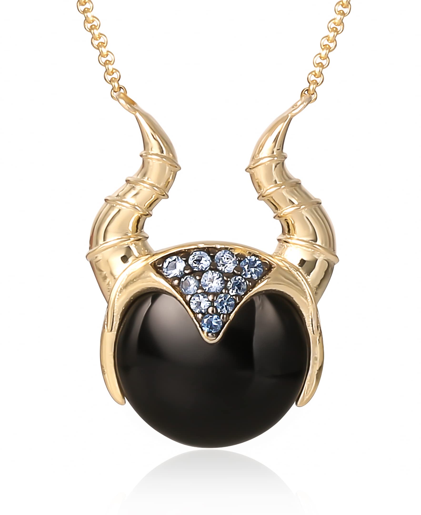 Disney Jewelry Villains Necklace - Maleficent Pendant, Onyx, Cubic Zirconia, Yellow Gold over Sterling Silver, 18"
